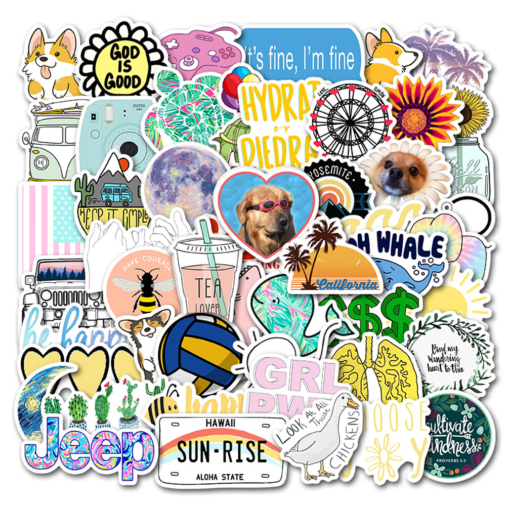 50pcs Sun INS Style Beach VSCO Cute Vinyl Decal Stickers Laptop ...