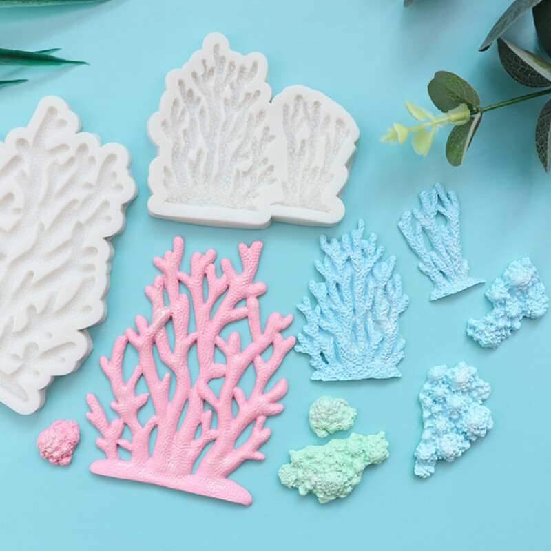 DIY Epoxy Resin Coral Shaped Silicone Mold Fondant Cake Baking Decor ...
