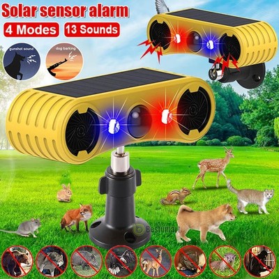 130dB Solar Motion Sensor Alarm Emits Loud Dog Barking & Gunshot Sounds ...