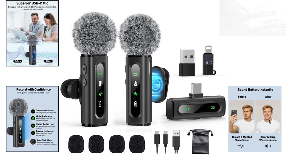 Versatile USB-C Lavalier Microphone with Clip & Accessories for Content ...