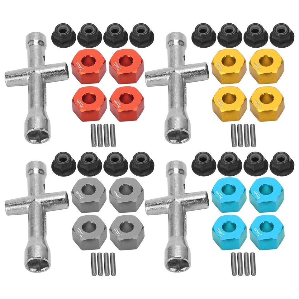 12mm Wheel Hex Hub Adapter 7mm Thick M4 Flange Lock Nuts Cross Wrench ...