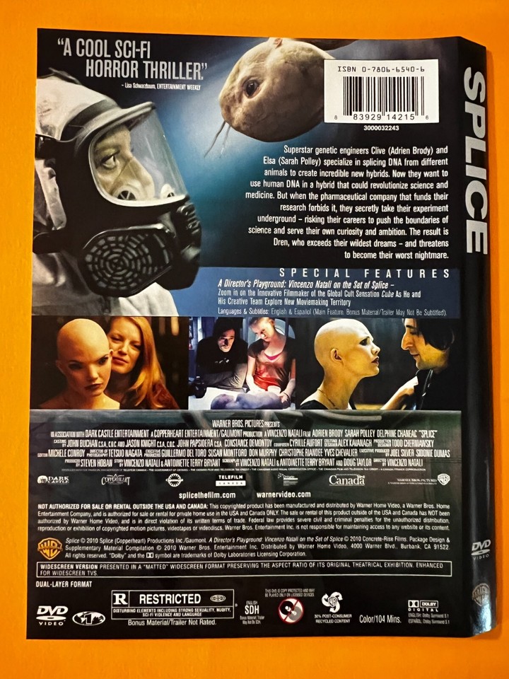Splice (Like New DVD Disc Set & ARTWORK ONLY NO CASE NO TRACKING) Free ...