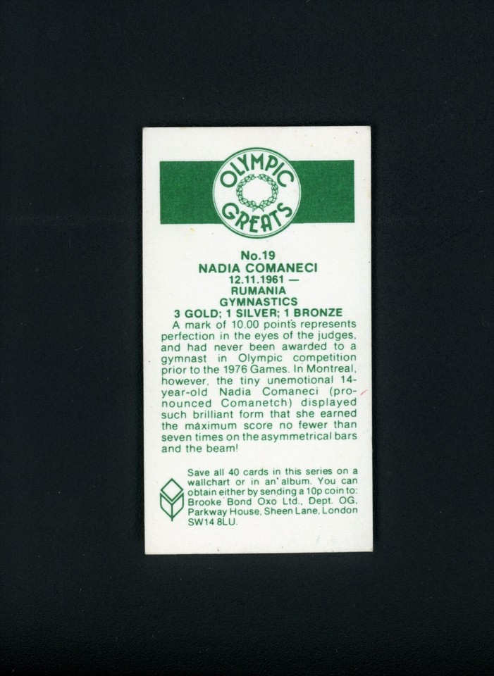 Nadia Comaneci 1979 Brooke Bond Olympic Greats RC - Romania #19 NM-MT ...