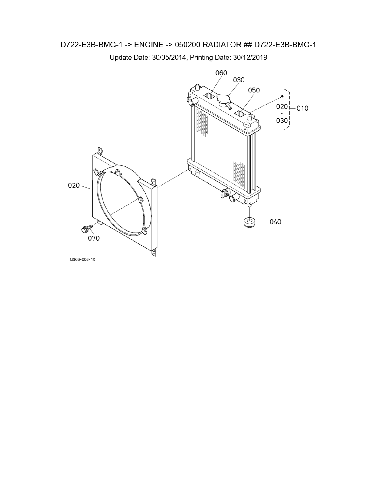 GENUINE OEM KUBOTA ENGINE RADIATOR ASSEMBLY 1G952-72060 D722 Z482 Z602 ...