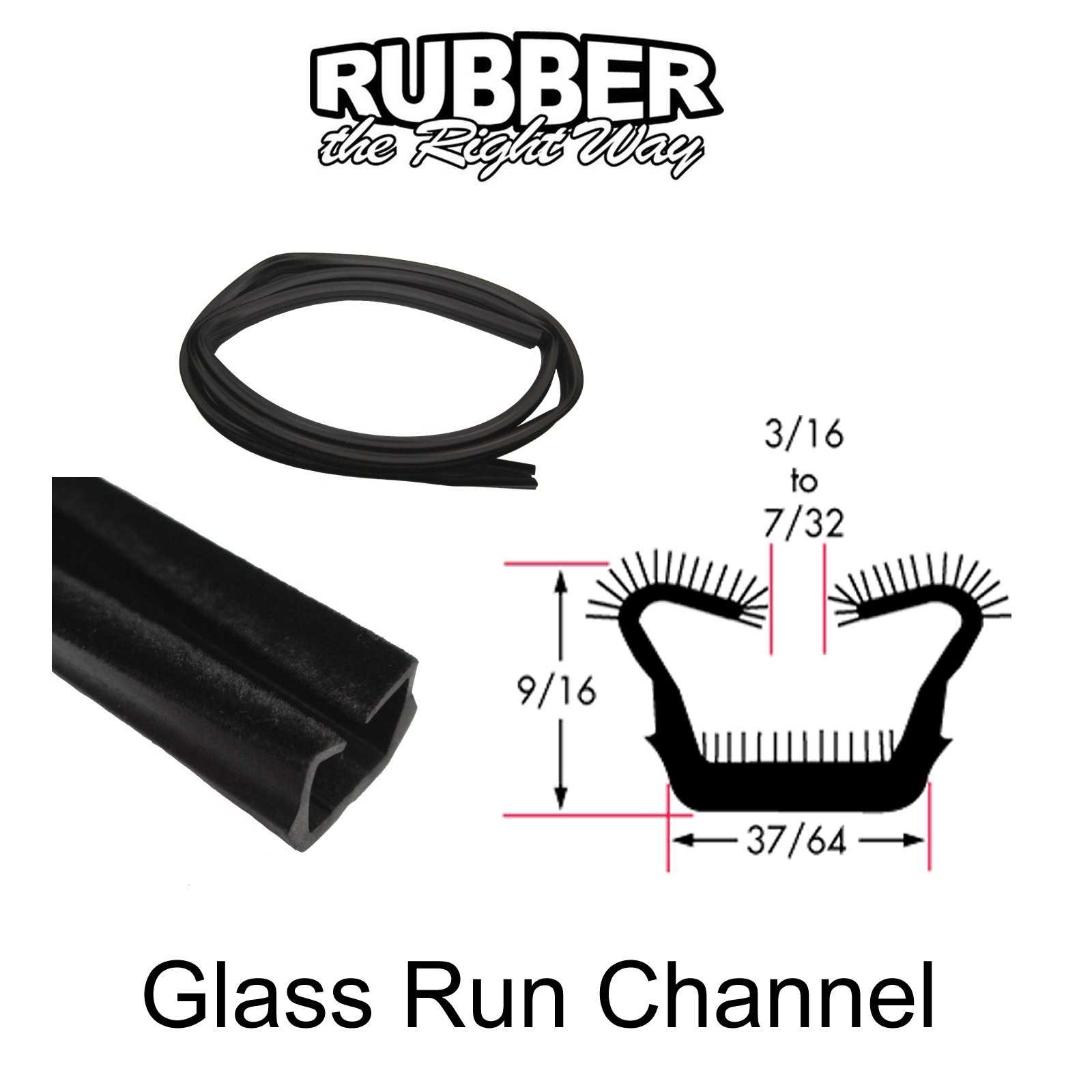Universal Window Run Channel - Flexible - 9/16" Tall X 37/64" Wide - 5 ...