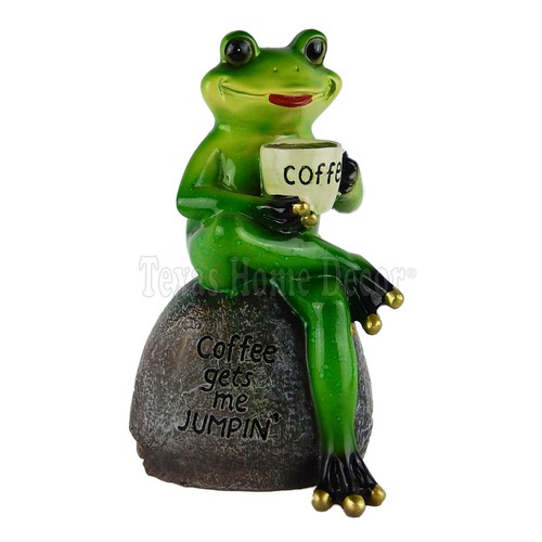 Frog Drinking Coffee Figurine Statue Coffee Gets Me Jumpin' Key Hider ...