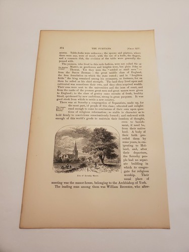 Site of Scrooby Manor Colonial America c 1876 Engraving / Print | eBay
