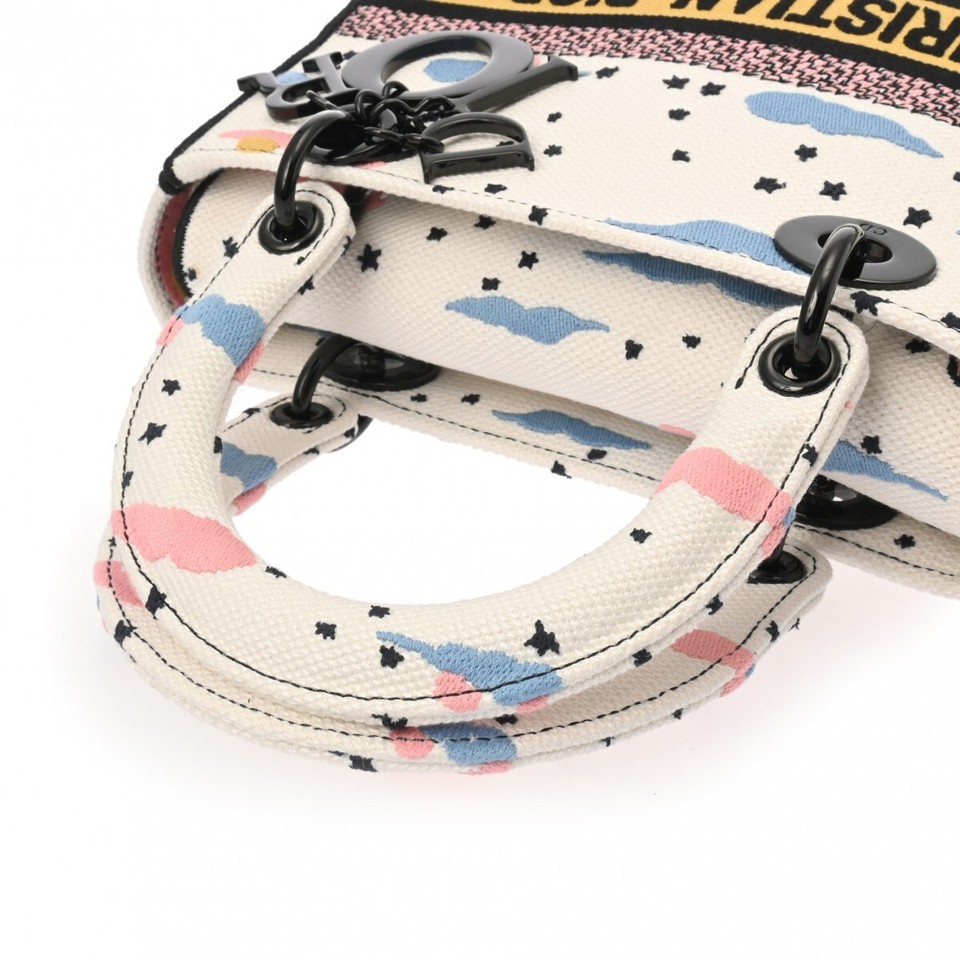 Christian Dior LADY D-LITE Medium Bag 2WAY White/Color Canvas Handbag A ...