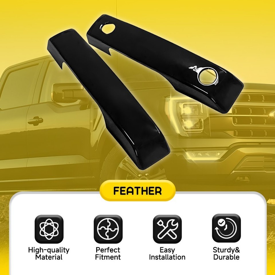 Black Door Handle Cover Trim W/O SMK 4PCS For 2021-2024 Ford F150 F-150 ...