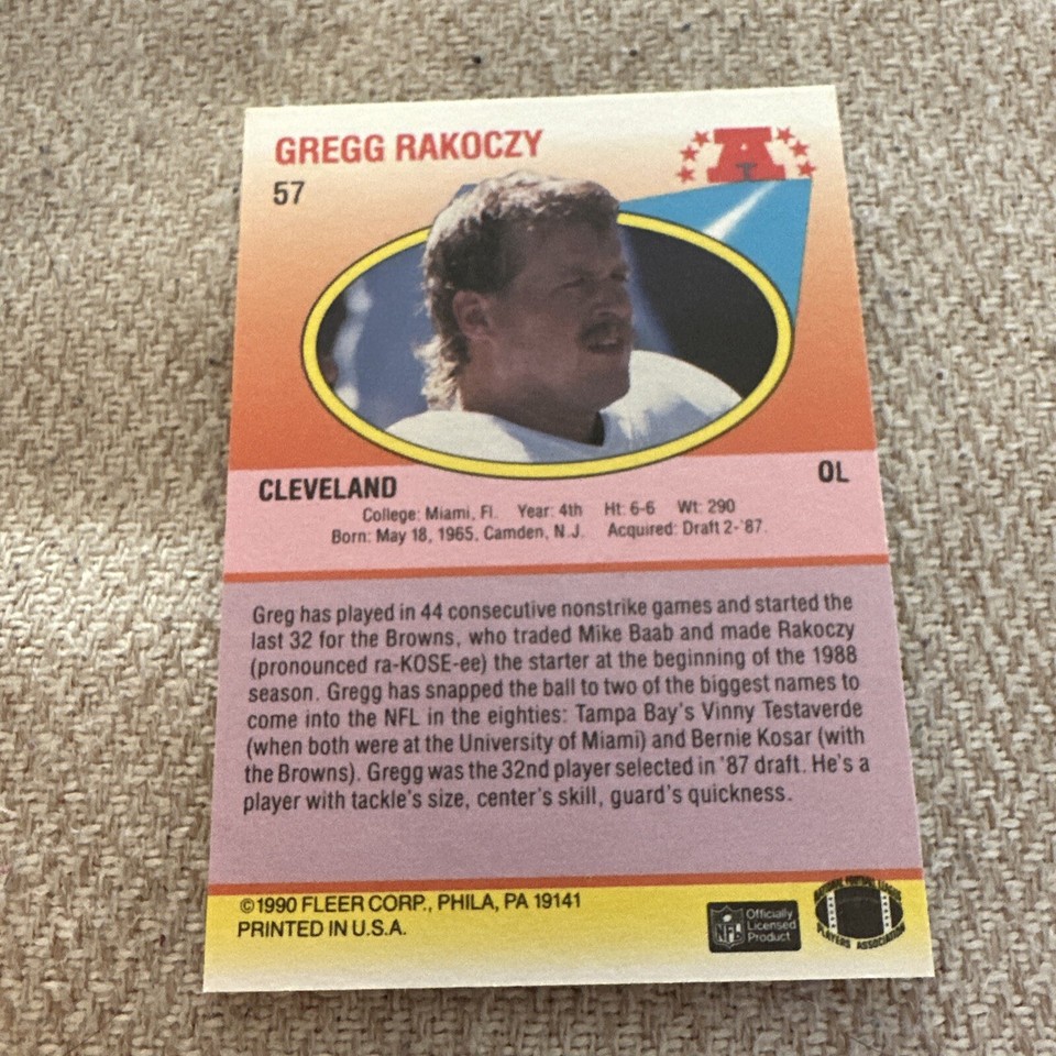 GREGG RAKOCZY CLEVELAND BROWNS 1990 FLEER CARD #57 | eBay