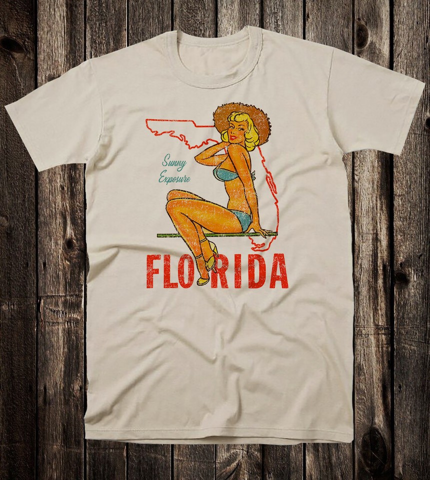 Retro Travel Tee T Shirt Vtg Art Tourist Souvenir State Florida Pinup ...