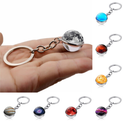 Solar System Planet Galaxy Nebula Keychain Glass Ball Pendant Luminous ...