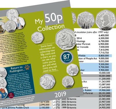 Great Britain Coin Collecting Hunt • 50p Information Leaflet and Chart ...