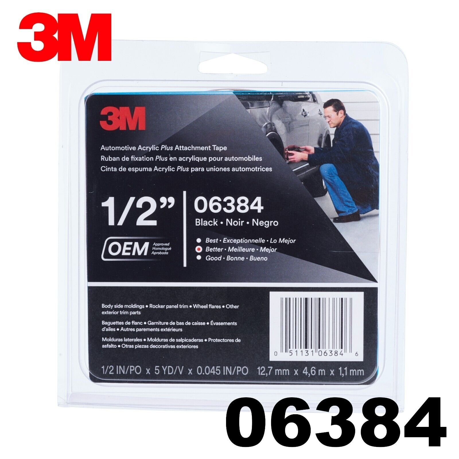 3M 06384 Acrylic Plus Attachment Tape Black 1/2"x5 Yd 3M 6384 - FREE ...