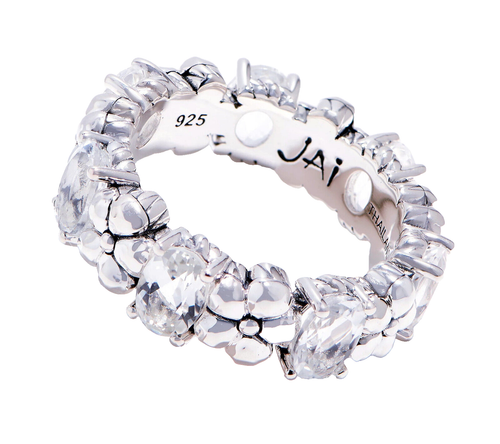 JAI Sterling Silver White Topaz (2.80ct)+Flower Band Band Ring -6 NIB ...