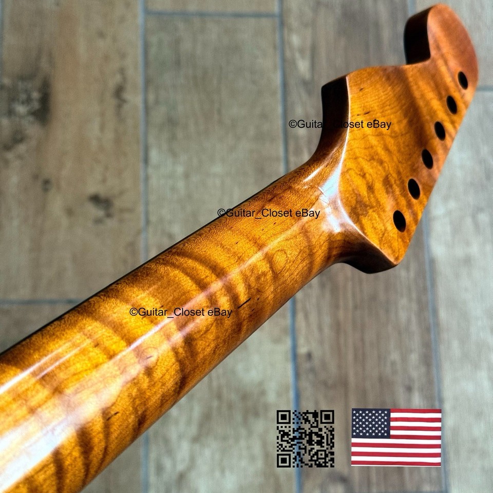 Roasted Flame Maple Stainless Fret Rosewood Strat Neck Nitro Fit ...