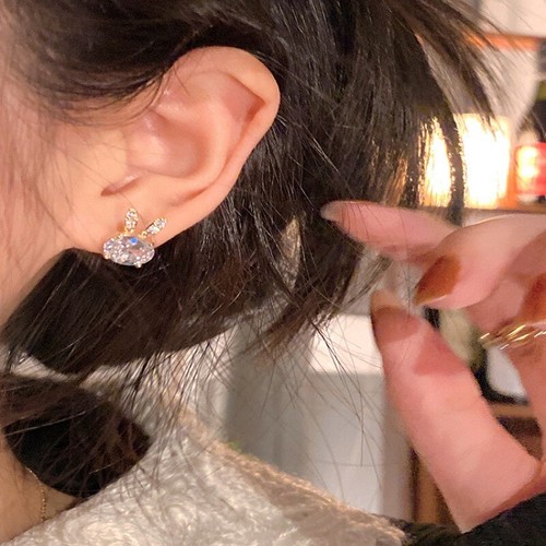 1Pair Crystal Zircon Rabbit Ear Stud Simple Fashion Diamond Shinny ...