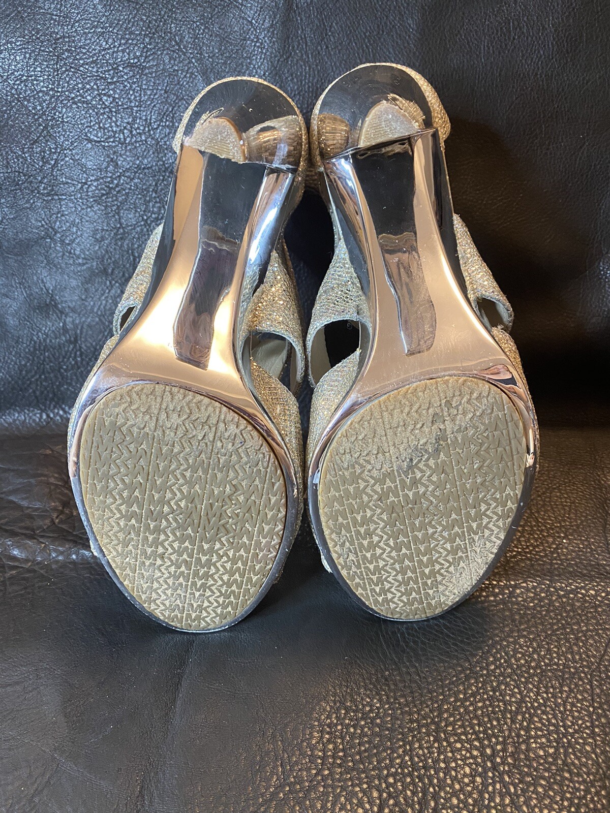 Michael Kors Berkley Sandals 4” High Heel Silver Front Zip Women's ...