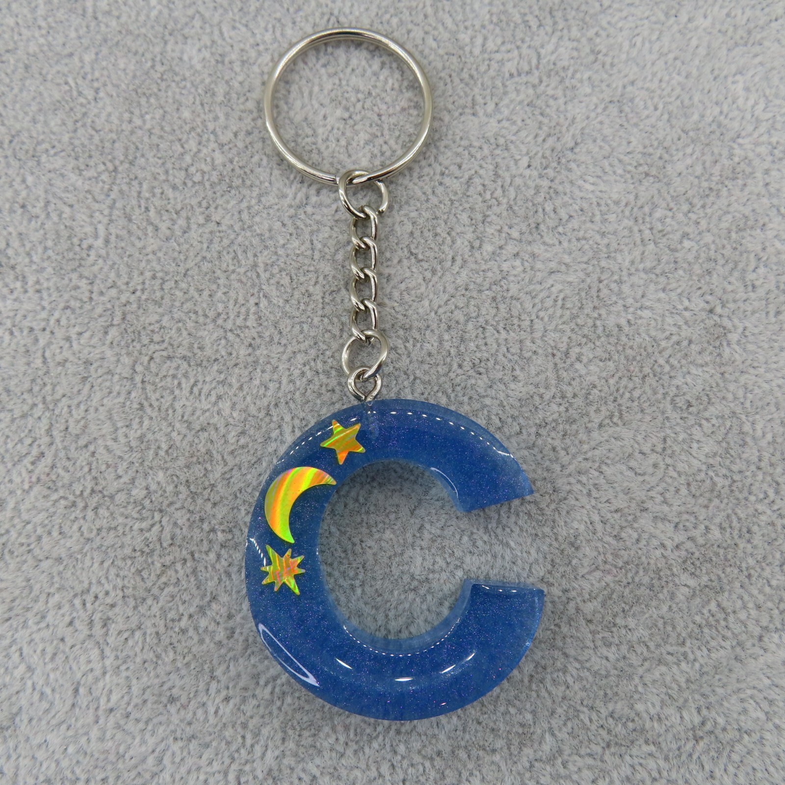 INITIAL LETTER C Keychain Celestial Blue Sparkle Resin Handbag Purse ...