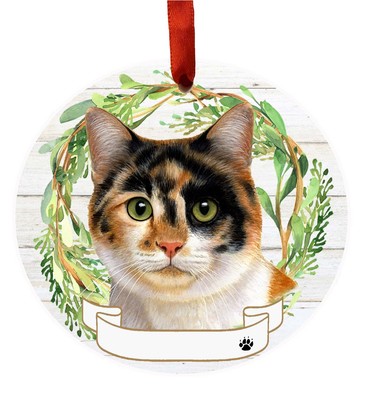 Calico Cat Ornament - E&S Pets - DIY Personalizable, Ceramic Round ...