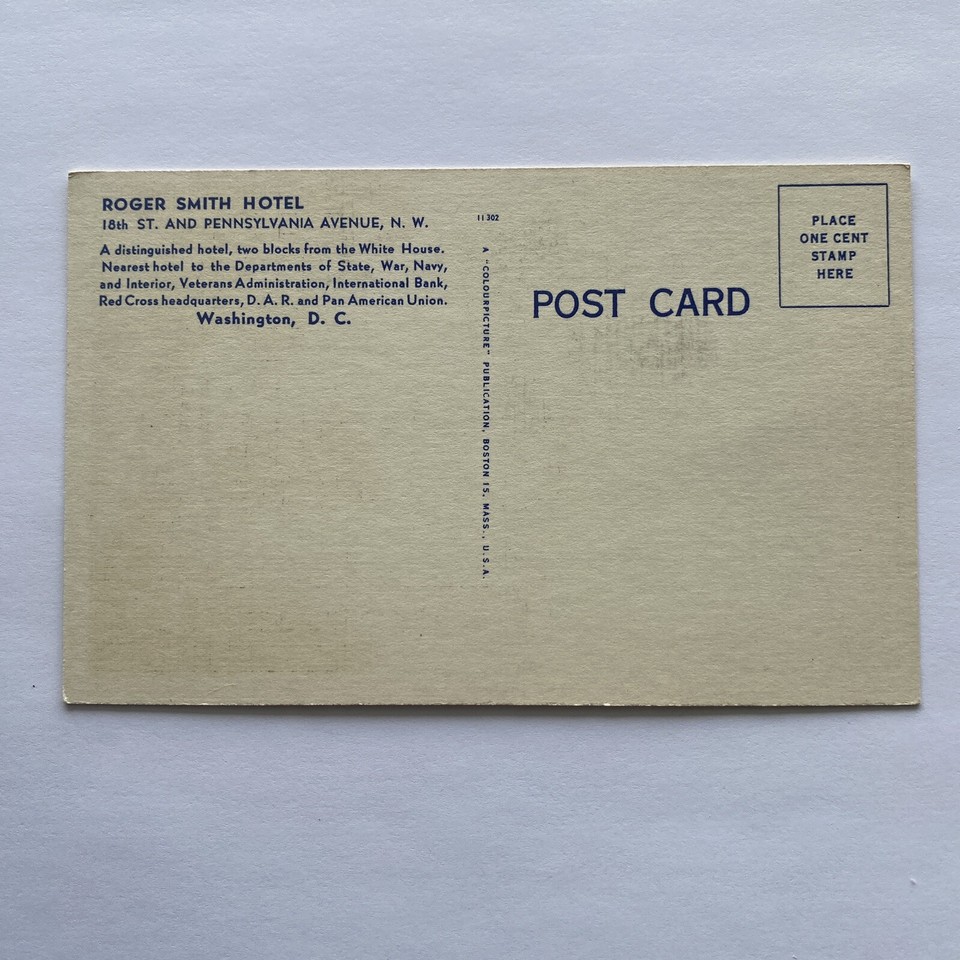 Roger Smith Hotel Washington DC Linen Unposted WB VTG | eBay