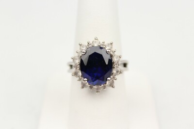 Sterling Silver Blue Stone Fashion Ring w/ Accents Sz 6.75 | eBay