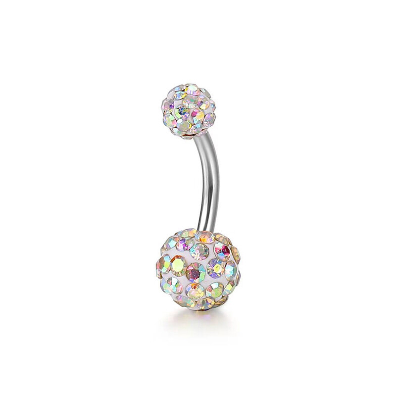 1PCS Crystal Ball Belly Button Rings Stainless Steel Zircon Navel ...
