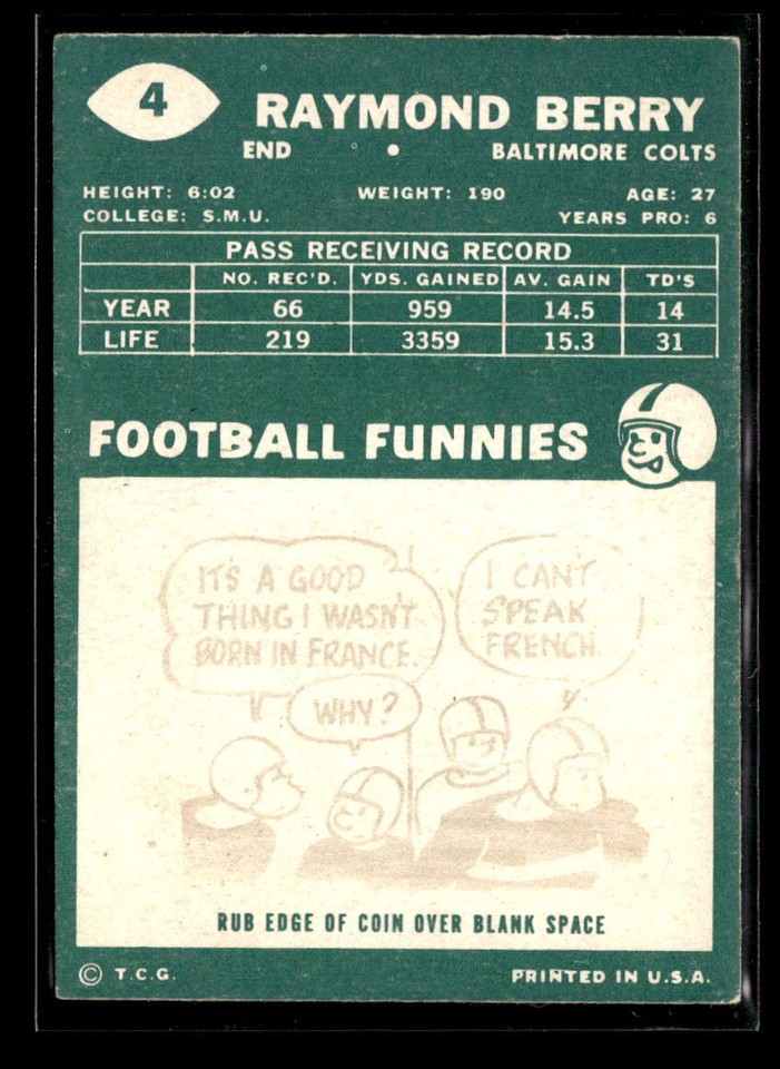 1960 Topps #4 Ray Berry - EX/EX+ Set Break! | eBay