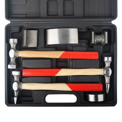 7PC CAR DENT AUTO BODY PANEL REPAIR TOOL KIT HANDLES BEATING DOLLIE ...