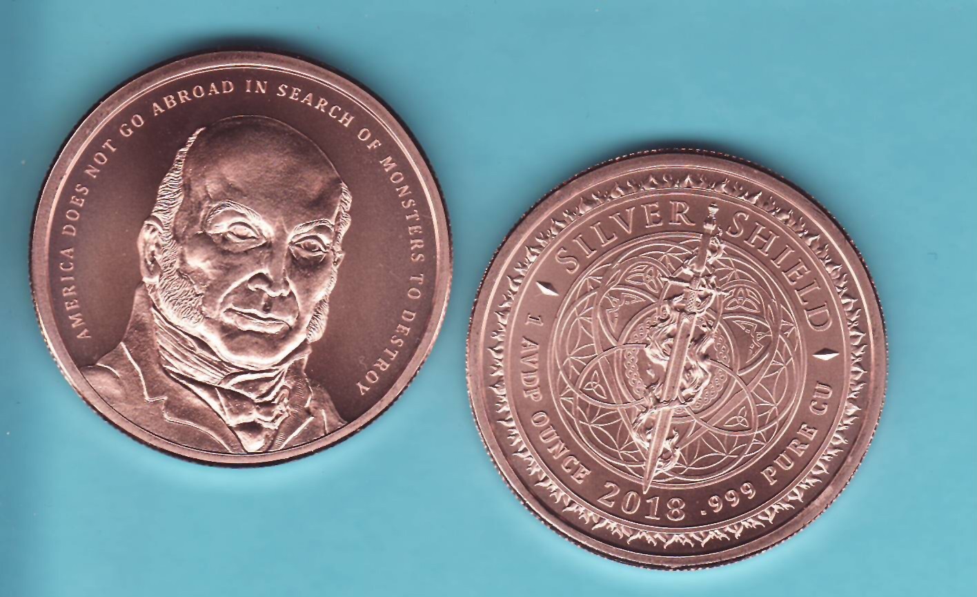 JOHN QUINCY ADAMS 1 oz. Copper Round MINI MINTAGE #84 Silver Shield ...