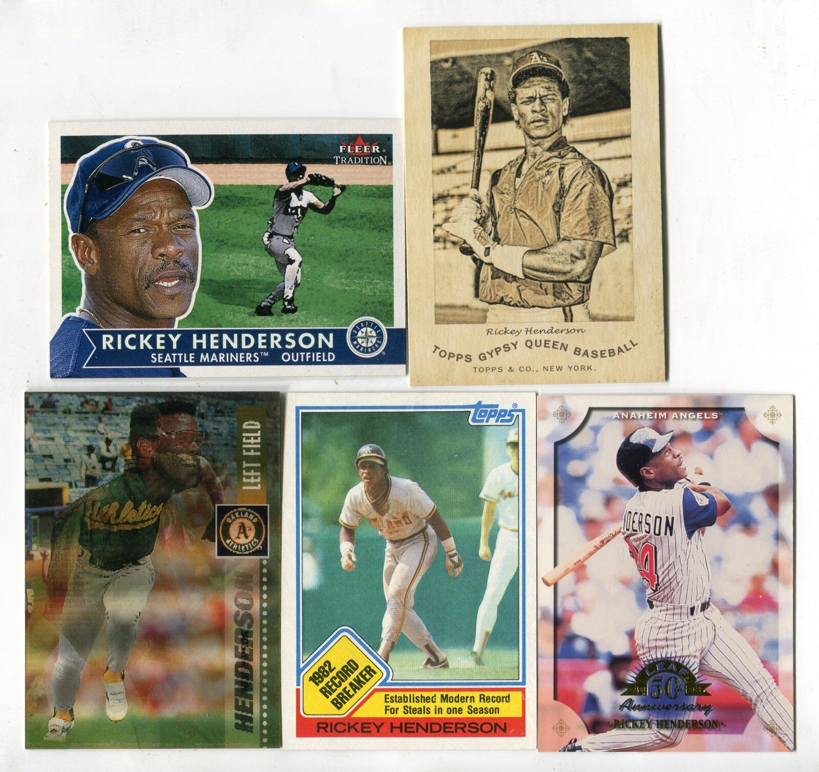 Rickey Henderson 5 Baseball Card Lot HOF A's BLUE JAYS METS YANKEES ...