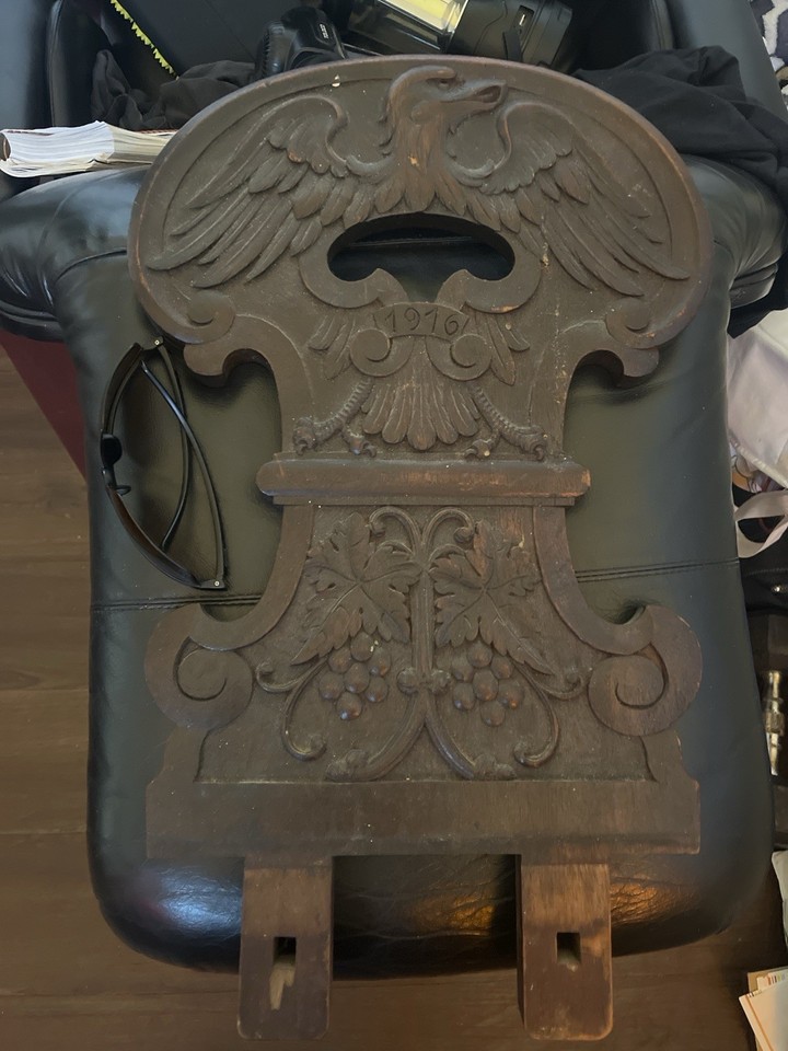 Antique 1916 Carved Wooden Eagle & Grapevine Panel – Furniture Crest ...