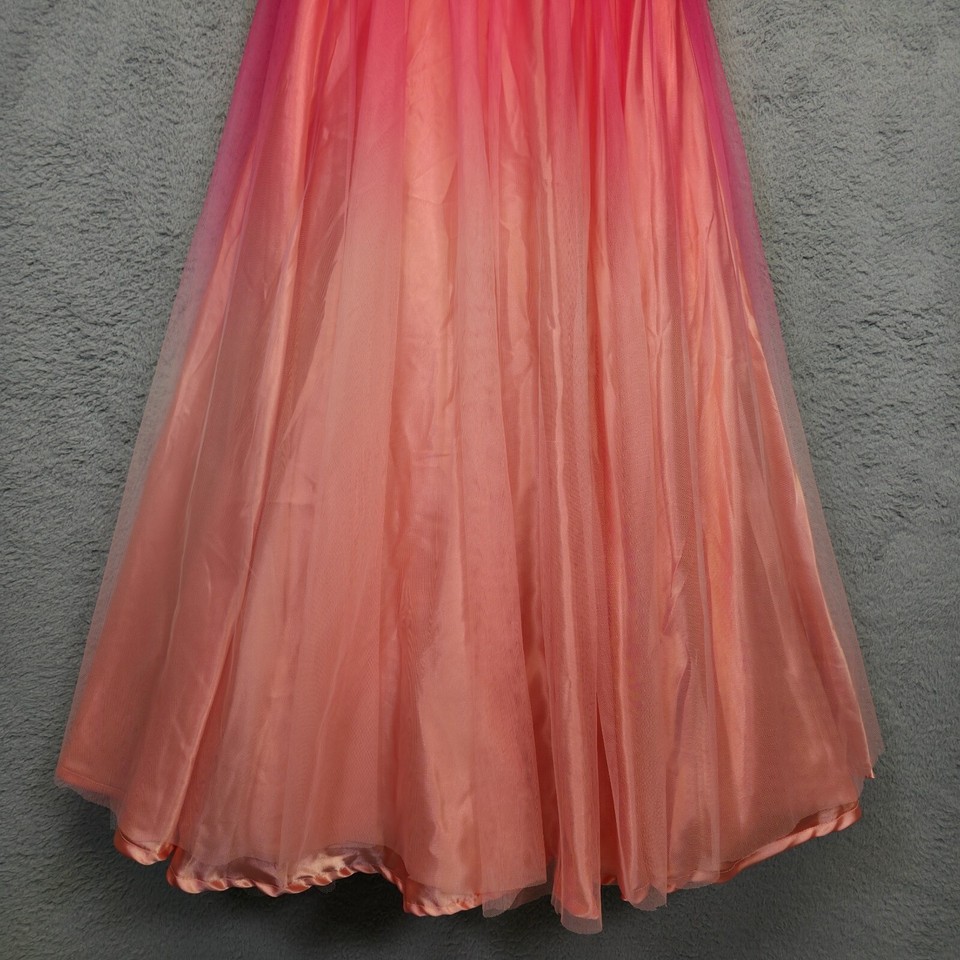 Y2K Deb Prom Dress Womens 3/4 Pink Babydoll Ombre Sequin Beaded Ball ...