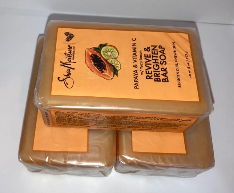 (3)SHEA MOISTURE BAR SOAP PAPAYA & VITAMIN C W YUZU LEMON REVIVE ...
