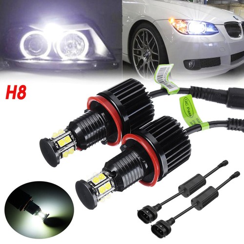 For BMW E82 E90 E92 E60 X6 60W H8 White SMD LED Angel Eye Halo Light ...