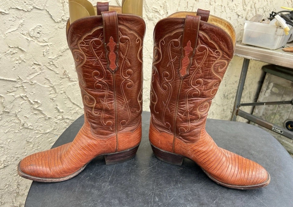 T.O. Stanley Men Brown Leather Lizard Cowboy Western Boots Size 9 D ...