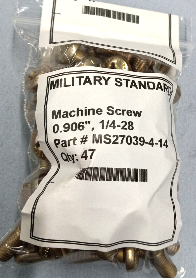 Military Standard P/N MS27039-4-14 Machine Screw 0.906", 1/4-28 (47 ...