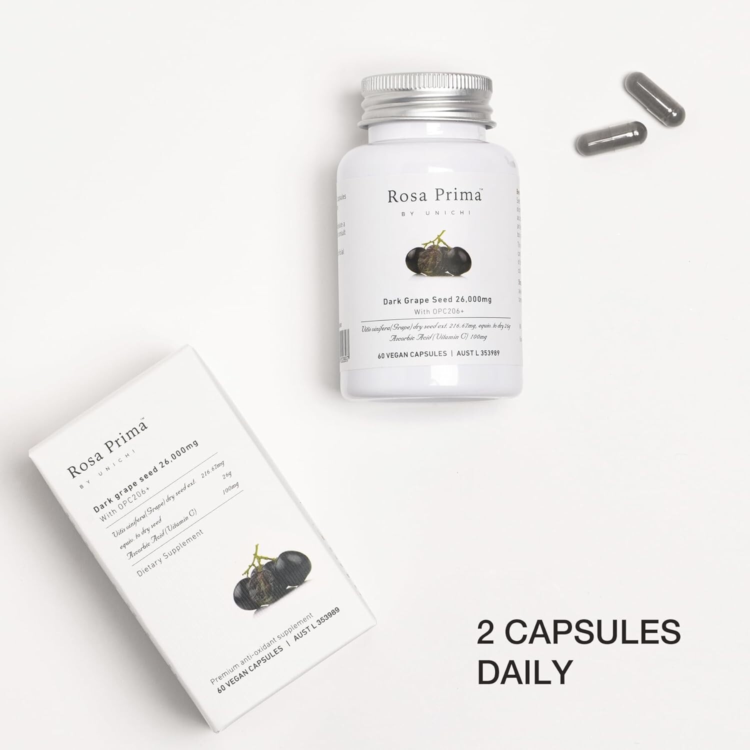 Unichi Rosa Prima Dark Grape Seed Antioxidant Supplement for Skin Care ...