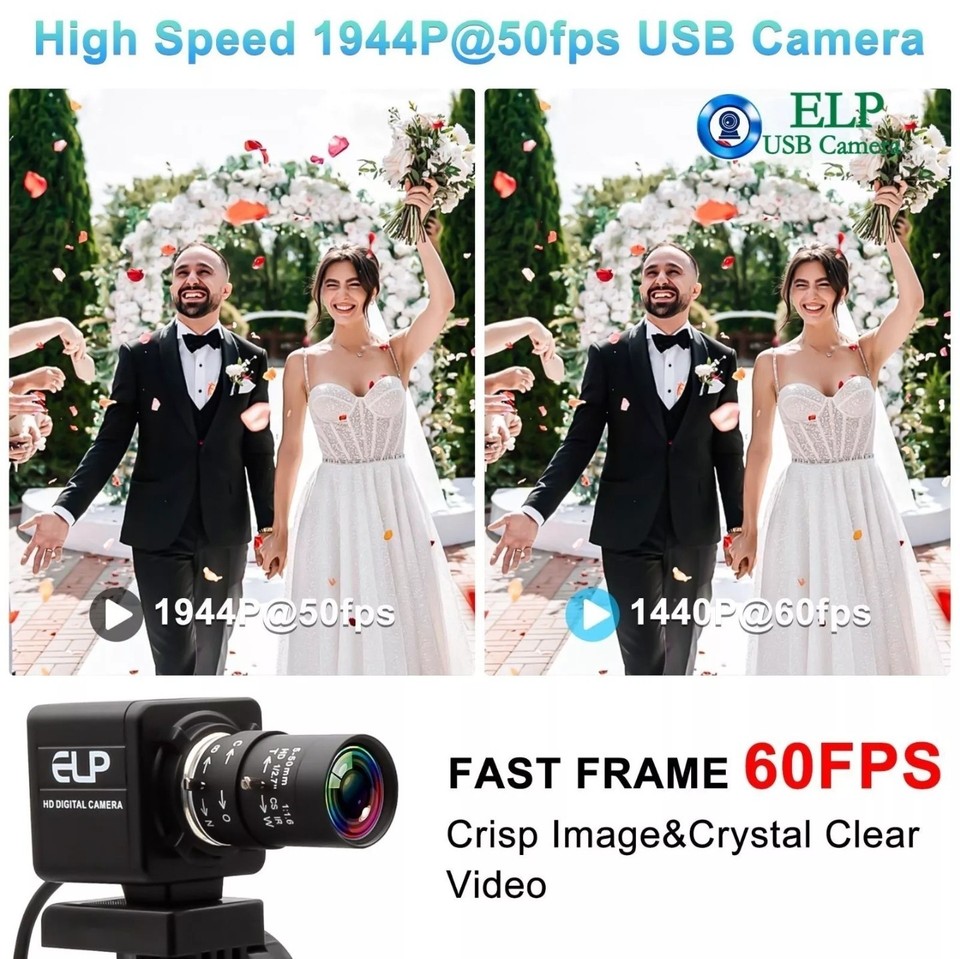 ELP 5MP Global Shutter 10X Zoom USB Industrial Camera 1944P 50fps/1080P ...