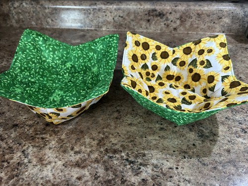 New Handmade Quilted Bowl Cozies Set 2 Sunflowers & Spring Green ...