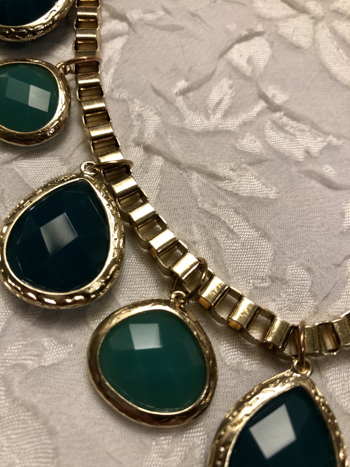 Faux Facet Cut Jade Bezel Set Bead Statement Necklace Gold Tone | eBay