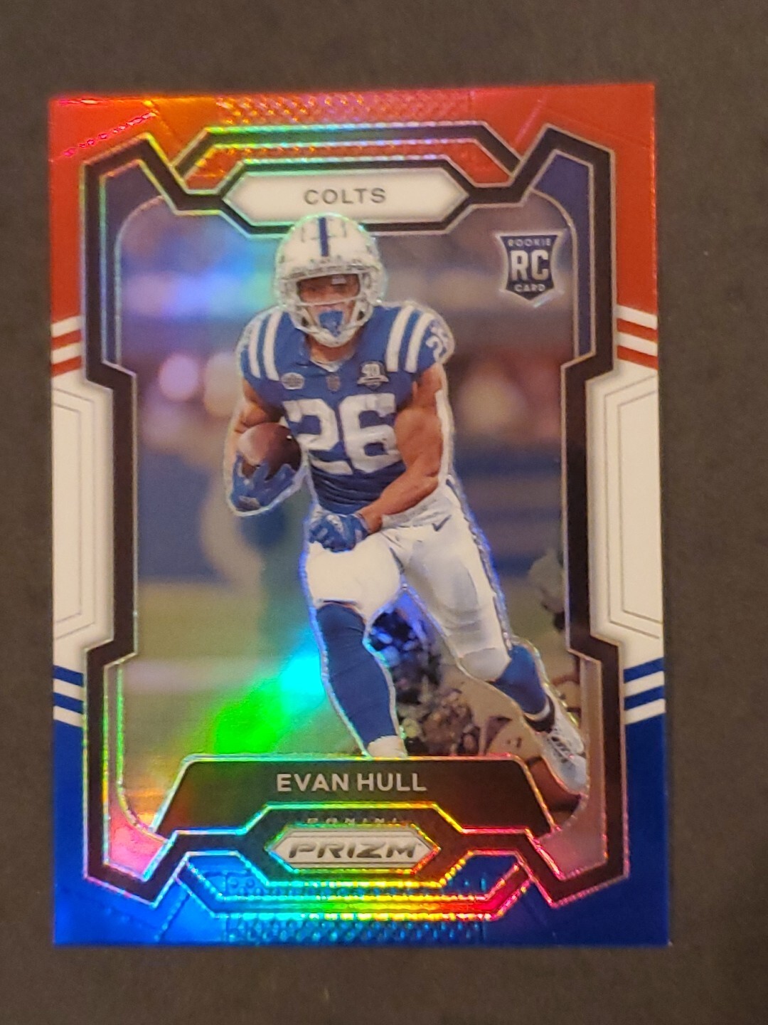 Evan Hull 2023 Prizm Football RED WHITE BLUE Prizm RC #344 Indianapolis ...
