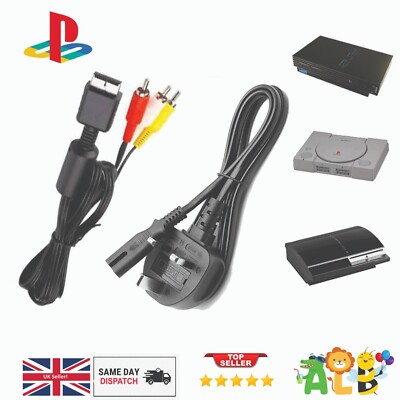AV Cable + Power Lead For Playstation PS1 PS2 PS3 Console TV Lead ...