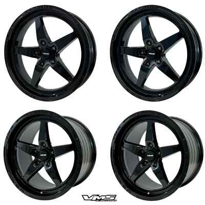 VMS Racing Jet Black V-Star Drag Pack Wheels 18x5 & 17x10 For Camaro ...