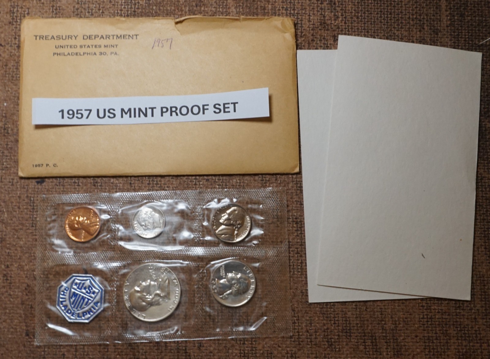 1957 US PROOF MINT SET Franklin 1/2, Quarter & Dime 90% Silver Coins w ...