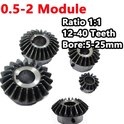 Steel Bevel Gear Module 0.5 1, 1.5, 2 Ratio 1:1 Teeth 12 - 40 Bore Dia ...