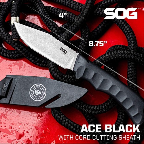 SOG Fixed Blade Knives with Sheath 3.8 Inch Full Tang Blade ACE1001-CP ...