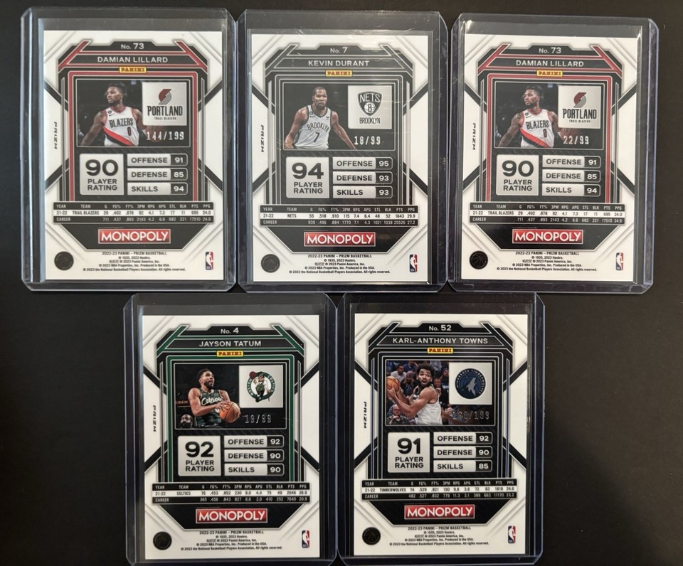 Monopoly Prizm Numbered Lot Kevin Durant Damian Lillard Jayson Tatum ...