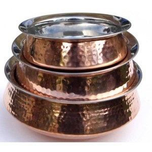 Set of 3 Authentic Traditional Indian Copper Curry Balti Dish/Handi Pot ...