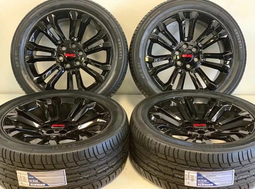 22" GMC GLOSS BLACK WHEELS RST RIMS TIRES CHEVY 1500 SIERRA TAHOE YUKON ...